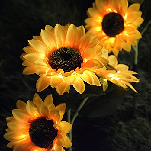 [Upgraded 3 Sunflowers] Solar Powered Decorative Sunflower Garden Stake Lights, Waterproof Outdoor Solar Sunflower Lights for Outdoor Garden Flower Bed Patio Backyard Pathway Cemetery Grave Decoration