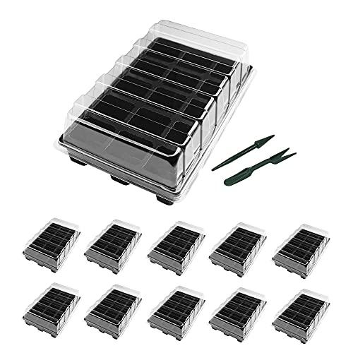 Gardzen 10-Set Garden Propagator Set, Seed Tray Kits with 150-Cell, Seed Starter Tray with Dome and Base 15" x 9" (15-Cell Per Tray)