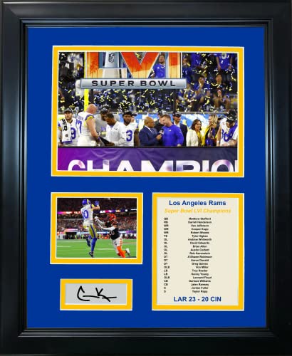 Framed Los Angeles Rams Super Bowl LVI Champions Cooper Kupp MVP Facsimile Laser Engraved Signature Auto Football 12"x15" Photo Collage