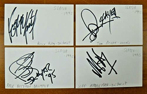 Slayer Complete Metal Band Signed 3x5 Cards All 4 Members with Full JSA Letter