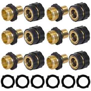 hourleey garden hose quick connector, 3/4 inch male and female garden hose fitting quick connector, 6 set