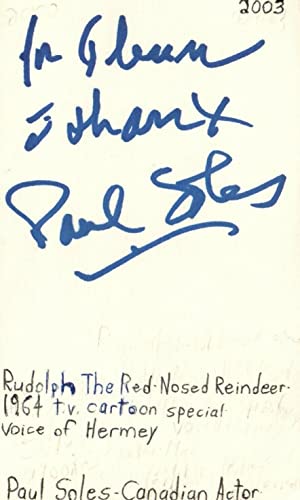 Paul Soles Actor Rudolph Red Nosed Reindee Autographed Signed Index Card JSA COA