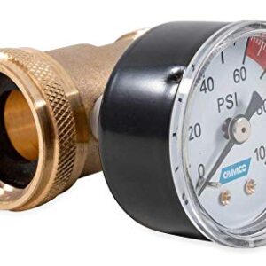 Camco 40070 Brass Water Pressure Gauge - Allows for Easy Monitoring of Your RV or Boat's Water Pressure - Easily Attaches to ¾-inch Garden Hose Threads - 0-100 PSI