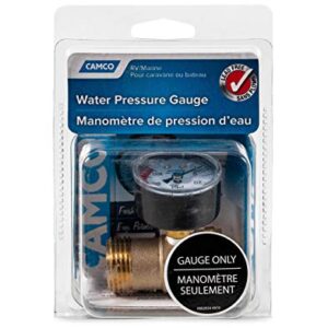 Camco 40070 Brass Water Pressure Gauge - Allows for Easy Monitoring of Your RV or Boat's Water Pressure - Easily Attaches to ¾-inch Garden Hose Threads - 0-100 PSI