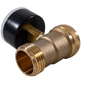 Camco 40070 Brass Water Pressure Gauge - Allows for Easy Monitoring of Your RV or Boat's Water Pressure - Easily Attaches to ¾-inch Garden Hose Threads - 0-100 PSI