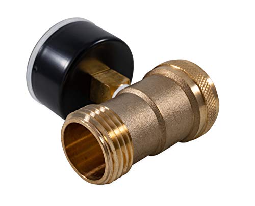 Camco 40070 Brass Water Pressure Gauge - Allows for Easy Monitoring of Your RV or Boat's Water Pressure - Easily Attaches to ¾-inch Garden Hose Threads - 0-100 PSI