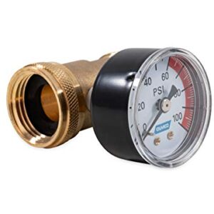 Camco 40070 Brass Water Pressure Gauge - Allows for Easy Monitoring of Your RV or Boat's Water Pressure - Easily Attaches to ¾-inch Garden Hose Threads - 0-100 PSI