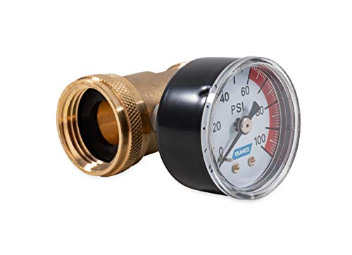 Camco 40070 Brass Water Pressure Gauge - Allows for Easy Monitoring of Your RV or Boat's Water Pressure - Easily Attaches to ¾-inch Garden Hose Threads - 0-100 PSI