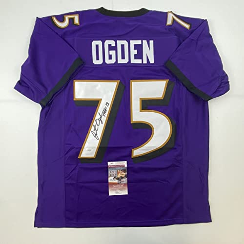 Autographed/Signed Jonathan Ogden HOF 13 Baltimore Purple Football Jersey JSA COA