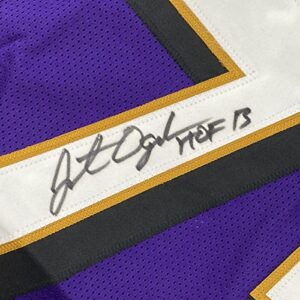 Autographed/Signed Jonathan Ogden HOF 13 Baltimore Purple Football Jersey JSA COA