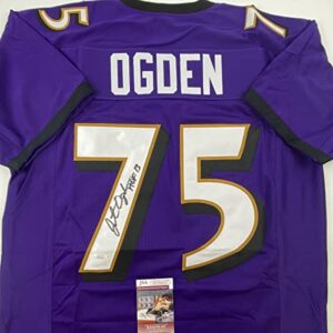 Autographed/Signed Jonathan Ogden HOF 13 Baltimore Purple Football Jersey JSA COA