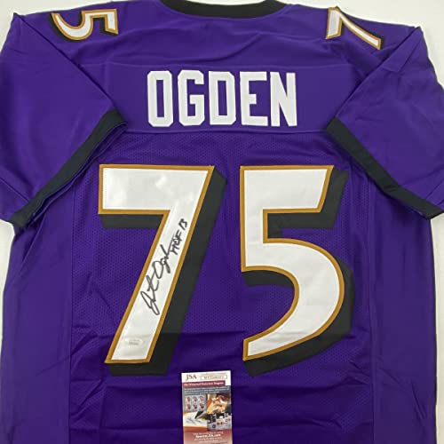 Autographed/Signed Jonathan Ogden HOF 13 Baltimore Purple Football Jersey JSA COA