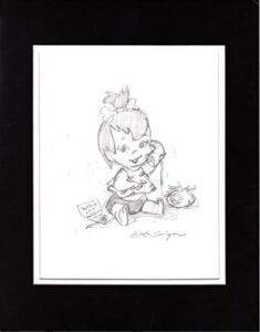 2 lot the flintstones pebbles and bamm bamm pencil drawings signed by bob singer