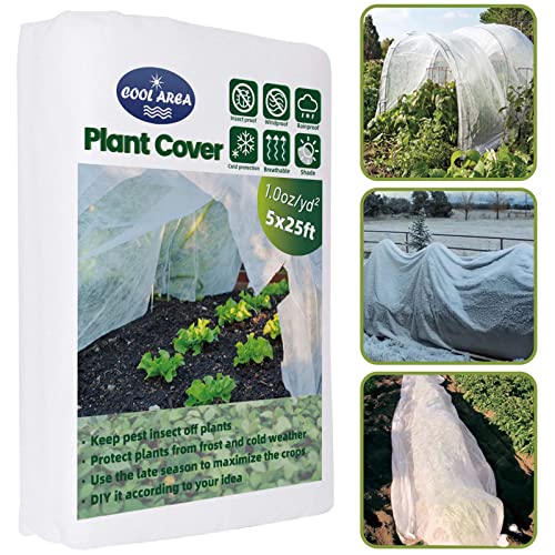 Cool Area Plant Covers Freeze Protection 5 ft x 25 ft 1.0oz Frost Blankets for Outdoor Plants Garden Cover Reusable Floating Row Cover Vegetables Frost Protection in Winter