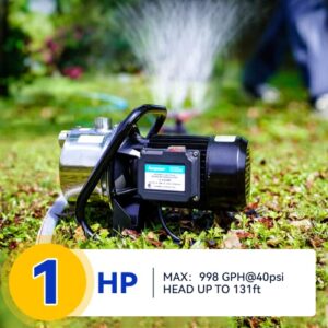 Acquaer 1HP Portable Shallow Well Pump Garden Pump, Stainless Steel, 998GPH, 115V Sprinkler Pump Water Transfer Draining Irrigation Pump for Water Removal/Lawn Garden