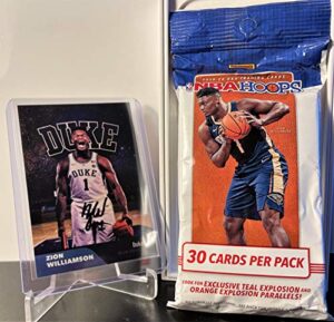 2019-20 panini hoops nba basketball fat pack (30 cards) – look for exclusive teal/orange explosion of zion williamson and ja morant! plus custom zion card!