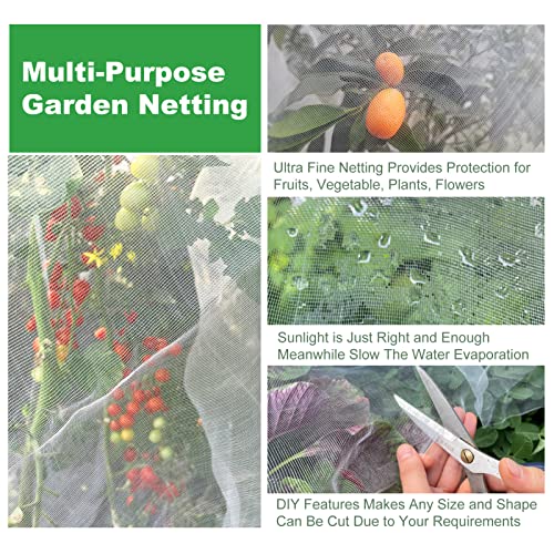 Garden Netting, 10'x20' Ultra Fine Insect Netting for Plants Trees Vegetables, Mesh Protection Netting Fruits Flowers Crops Greenhouse Row Covers Raised Beds Bug Screen Barrier Net