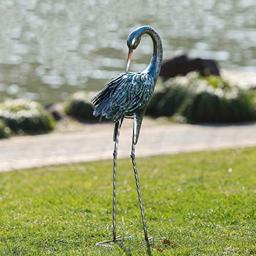 Kicust Garden Crane Statue for Outdoor, Blue Heron Decoy Garden Sculptures and Statues, Metal Bird Yard Art for Lawn Patio Decor, Set of 2