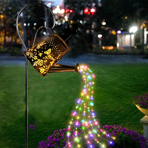 Atildp Upgraded Butterfly Solar Watering Can, Multicolor 60pcs String Lights for Outdoor Garden, Led Highlight Colourful Light Garden Lamps