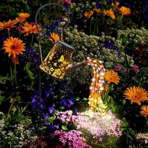 Atildp Upgraded Butterfly Solar Watering Can, Multicolor 60pcs String Lights for Outdoor Garden, Led Highlight Colourful Light Garden Lamps