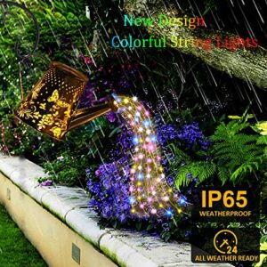 Atildp Upgraded Butterfly Solar Watering Can, Multicolor 60pcs String Lights for Outdoor Garden, Led Highlight Colourful Light Garden Lamps