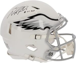 nick foles philadelphia eagles autographed riddell flat white alternate revolution speed authentic helmet with”sb lii mvp” inscription – autographed nfl helmets