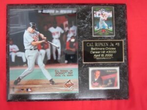 cal ripken jr orioles 2 card collector plaque w/8×10 3000th career hit photo