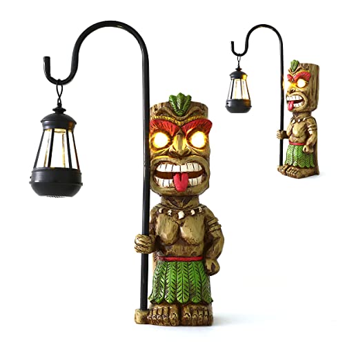 MIBUNG Upgraded Tiki Decor Garden Statue, Large Tiki Figurine with Solar Lantern Lights, Hawaiian Tropical Tiki Man Warrior, Tiki Dude, Tiki Torch, Outdoor Patio Yard Lawn Bar Party Beach Decoration