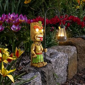 MIBUNG Upgraded Tiki Decor Garden Statue, Large Tiki Figurine with Solar Lantern Lights, Hawaiian Tropical Tiki Man Warrior, Tiki Dude, Tiki Torch, Outdoor Patio Yard Lawn Bar Party Beach Decoration