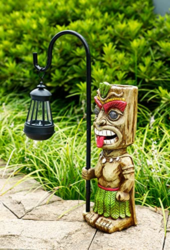 MIBUNG Upgraded Tiki Decor Garden Statue, Large Tiki Figurine with Solar Lantern Lights, Hawaiian Tropical Tiki Man Warrior, Tiki Dude, Tiki Torch, Outdoor Patio Yard Lawn Bar Party Beach Decoration