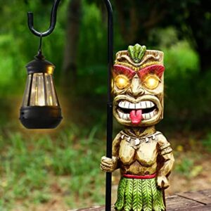 MIBUNG Upgraded Tiki Decor Garden Statue, Large Tiki Figurine with Solar Lantern Lights, Hawaiian Tropical Tiki Man Warrior, Tiki Dude, Tiki Torch, Outdoor Patio Yard Lawn Bar Party Beach Decoration