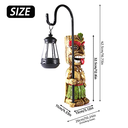 MIBUNG Upgraded Tiki Decor Garden Statue, Large Tiki Figurine with Solar Lantern Lights, Hawaiian Tropical Tiki Man Warrior, Tiki Dude, Tiki Torch, Outdoor Patio Yard Lawn Bar Party Beach Decoration