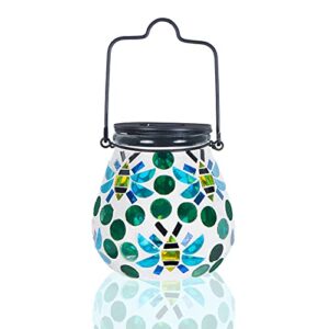 afirst mosaic outdoor lanterns – glass solar hanging lights bee hollow out waterproof outdoor decorative for garden, patio, holiday party outdoor decoration