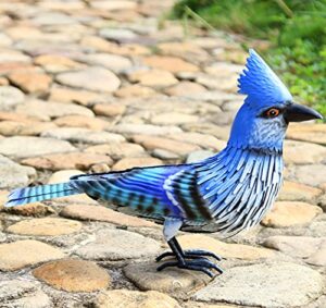 shefio garden decor – blue jay bird decor, beautiful backyard ideas & garden gifts – these handmade metal birds are perfect outdoor decor, metal yard art for lawn ornament, yard decorations outdoor