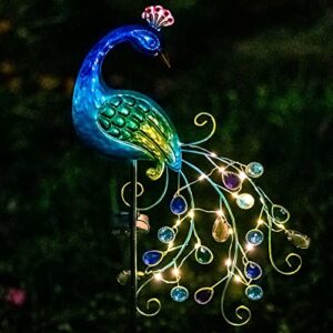 vewogarden garden solar outdoor lights, metal peacock solar garden lights stakes – waterproof landscape path lights for patio lawn yard decorations (38″*14″*2.5″)