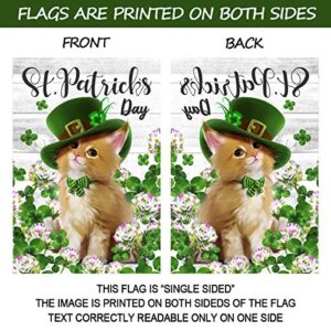 Texupday Happy St. Patrick's Day Cute Cat Kitty with Hat Clover Shamrock Floral Decoration Garden Flag Outdoor Yard Flag 12" x 18"