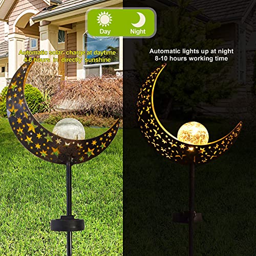 Joiedomi 2 Pack Solar Garden Lights, Outdoor Moon Crackle Glass Globe Stake Lights, Solar Powered Ramadan Decorations, Outdoor Waterproof Pathway Lights for Walkway, Yard, Lawn, Patio or Courtyard