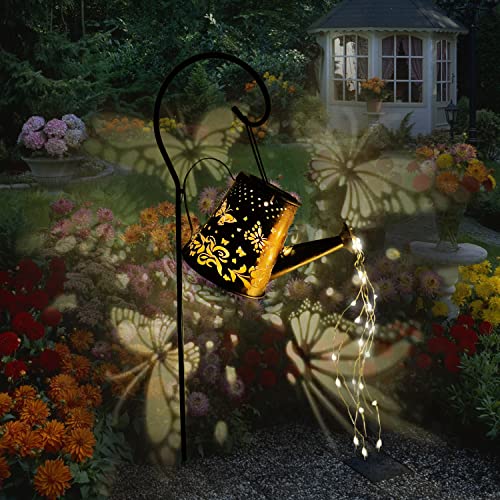 Solar Garden LED Light, Hollow Butterfly Watering Can Lights Outdoor Decoration, Garden Stake Light for Pathway Yard Lawn Patio Landscape Decor