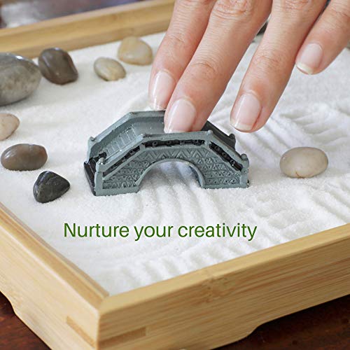 ENSO - Japanese Zen Garden Kit for Desk - 11x7.5 Inches Large - Bamboo Tray, White Sand, River Rocks, Pebbles, Rake Tools Set - Office Table Accessories, Mini Zen Sand Garden Kit - Meditation Gifts