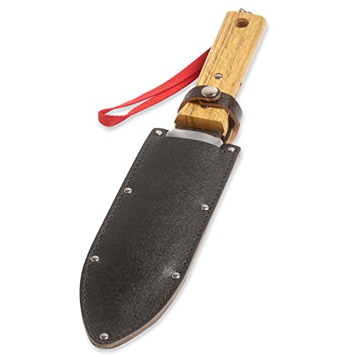 Nisaku NJP651 Hori Weeding & Digging Knife-Hardened HRC58 Edition, Authentic Tomita (Est. 1960) Japanese Stainless Steel, 7.25" Blade, Wood Handle, w/Premium Leather Sheath