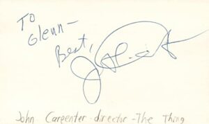 john carpenter director the thing movie autographed signed index card jsa coa