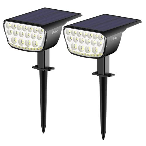 Xibolar Solar Spot Lights Outdoor [2 Pack], 32 LED Solar Powered Landscape Spotlights, IP65 Waterproof Solar Outdoor Lights, Auto On/Off 2 Modes Lighting for Yard Pathway Porch Patio(Cool White)