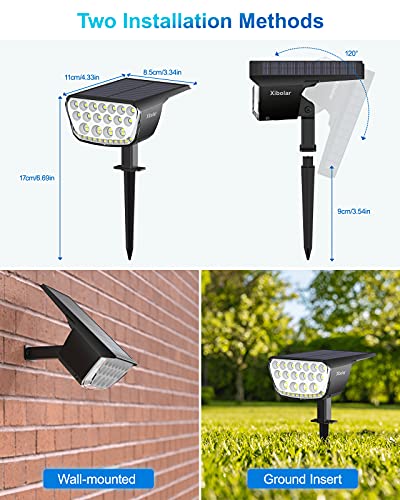 Xibolar Solar Spot Lights Outdoor [2 Pack], 32 LED Solar Powered Landscape Spotlights, IP65 Waterproof Solar Outdoor Lights, Auto On/Off 2 Modes Lighting for Yard Pathway Porch Patio(Cool White)