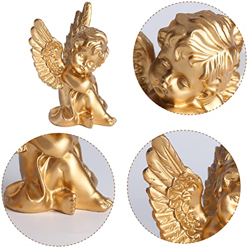 orenm 2 Pack Resin Cherubs Gold Angel Statue Figurine, Garden Sleeping Cherub Statue Sculpture Indoor Outdoor Home Decoration, Cute Adorable Angle Sculpture Memorial Statue(4" Height) (Gold)