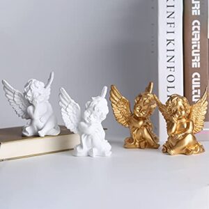 orenm 2 Pack Resin Cherubs Gold Angel Statue Figurine, Garden Sleeping Cherub Statue Sculpture Indoor Outdoor Home Decoration, Cute Adorable Angle Sculpture Memorial Statue(4" Height) (Gold)