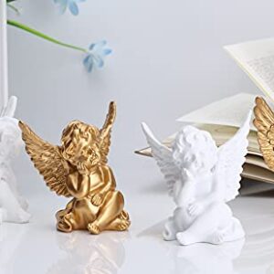 orenm 2 Pack Resin Cherubs Gold Angel Statue Figurine, Garden Sleeping Cherub Statue Sculpture Indoor Outdoor Home Decoration, Cute Adorable Angle Sculpture Memorial Statue(4" Height) (Gold)