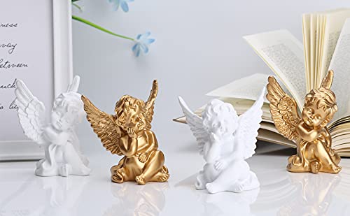 orenm 2 Pack Resin Cherubs Gold Angel Statue Figurine, Garden Sleeping Cherub Statue Sculpture Indoor Outdoor Home Decoration, Cute Adorable Angle Sculpture Memorial Statue(4" Height) (Gold)