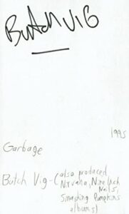 butch vig drummer garbage band nevermind nirvana music signed index card jsa coa