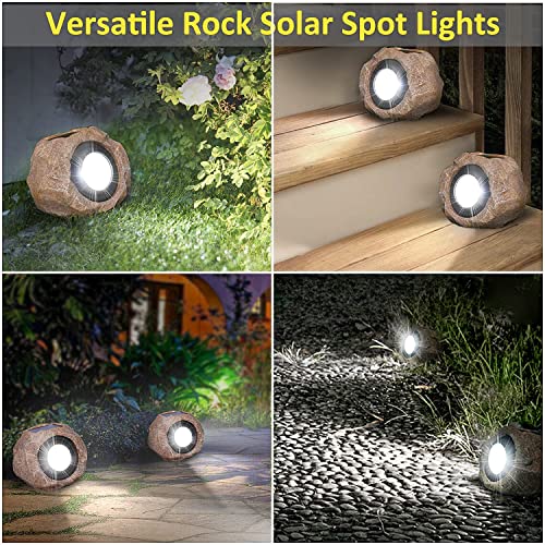 Solar Lights Outdoor Decorative(2pcs), Super Bright Solar Spot Garden Lights, Solar Rock Lights, IP65 Waterproof Solar Pathway Lights, Solar Lights for Garden Yard Walkway Pathway Patio - Cold Light