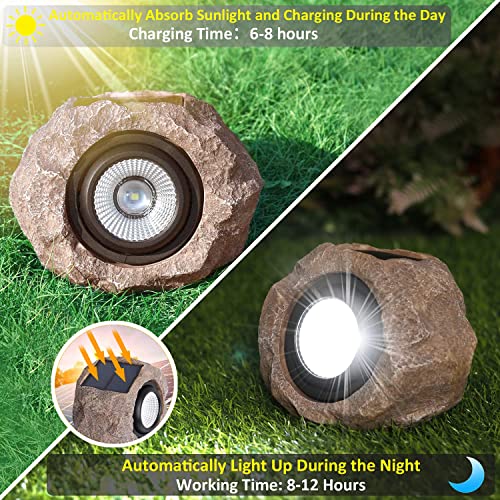 Solar Lights Outdoor Decorative(2pcs), Super Bright Solar Spot Garden Lights, Solar Rock Lights, IP65 Waterproof Solar Pathway Lights, Solar Lights for Garden Yard Walkway Pathway Patio - Cold Light